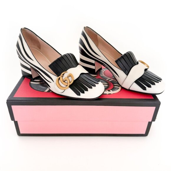 Gucci | Shoes | Gucci Zebra Gg Fringe Pump Eu 365 Us 65 Black White ...